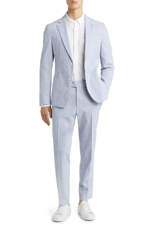 Hugo Boss Hanry Stretch Cotton & Linen Suit In Open Blue